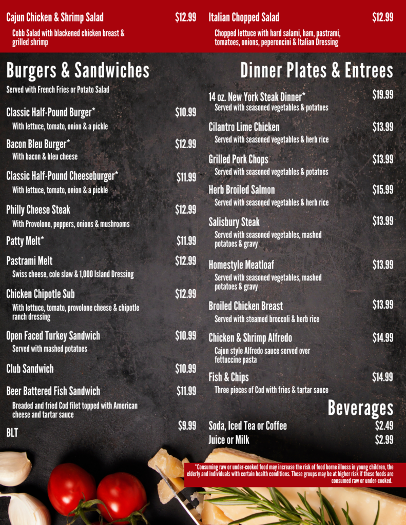 Menu - Klondike Sunset Casino